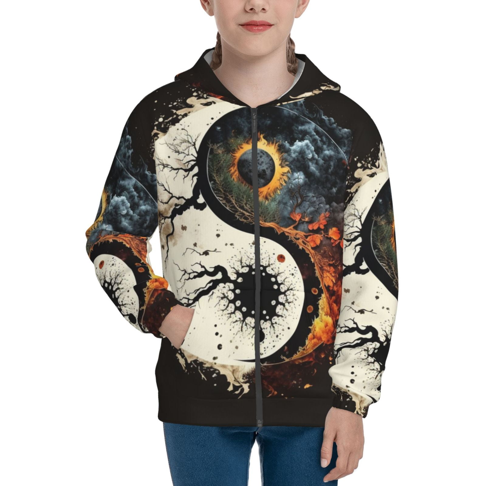 Boys Girls Full Zip Hoodies Kids Zipper Hooded Sweatshirt, Round ...