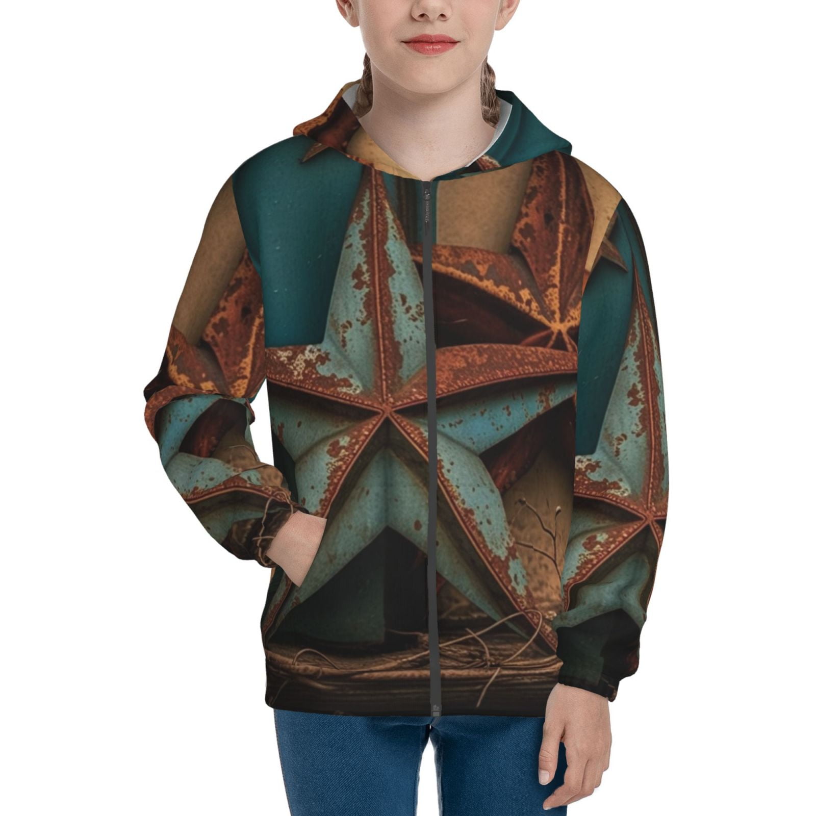 Boys Girls Full Zip Hoodies Kids Zipper Hooded Sweatshirt, Rusty Stars ...