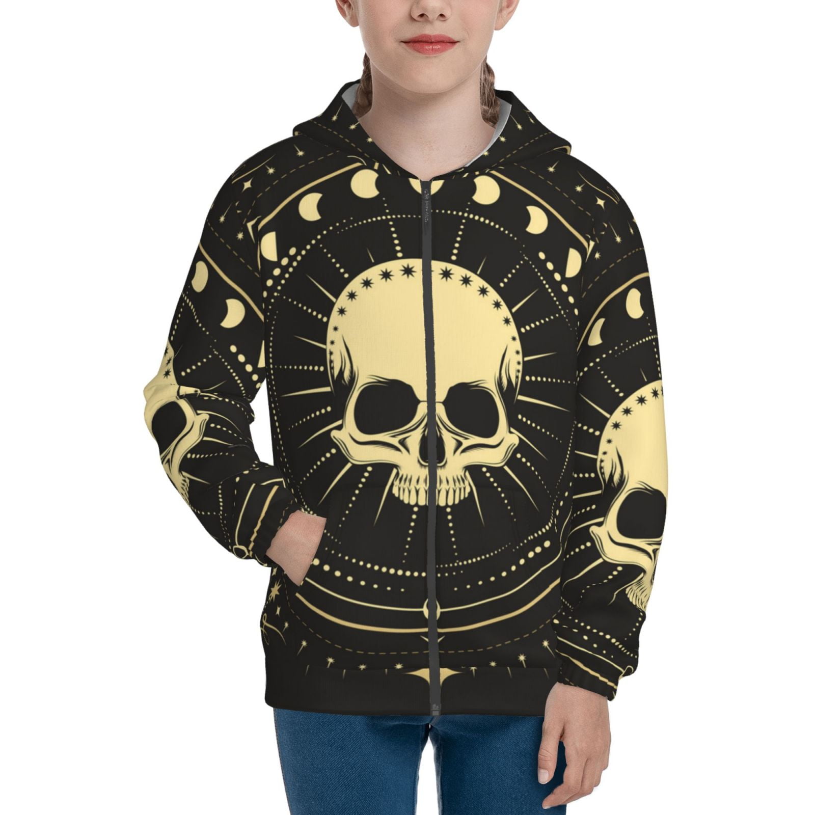 Boys Girls Full Zip Hoodies Kids Zipper Hooded Sweatshirt, Skull Magic ...