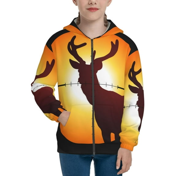 Boys Girls Full Zip Hoodies Kids Zipper Hooded Sweatshirt, Target Deer ...
