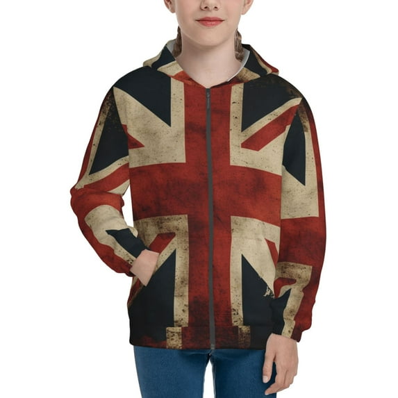 Boys Girls Full Zip Hoodies Kids Zipper Hooded Sweatshirt, Union Jack ...