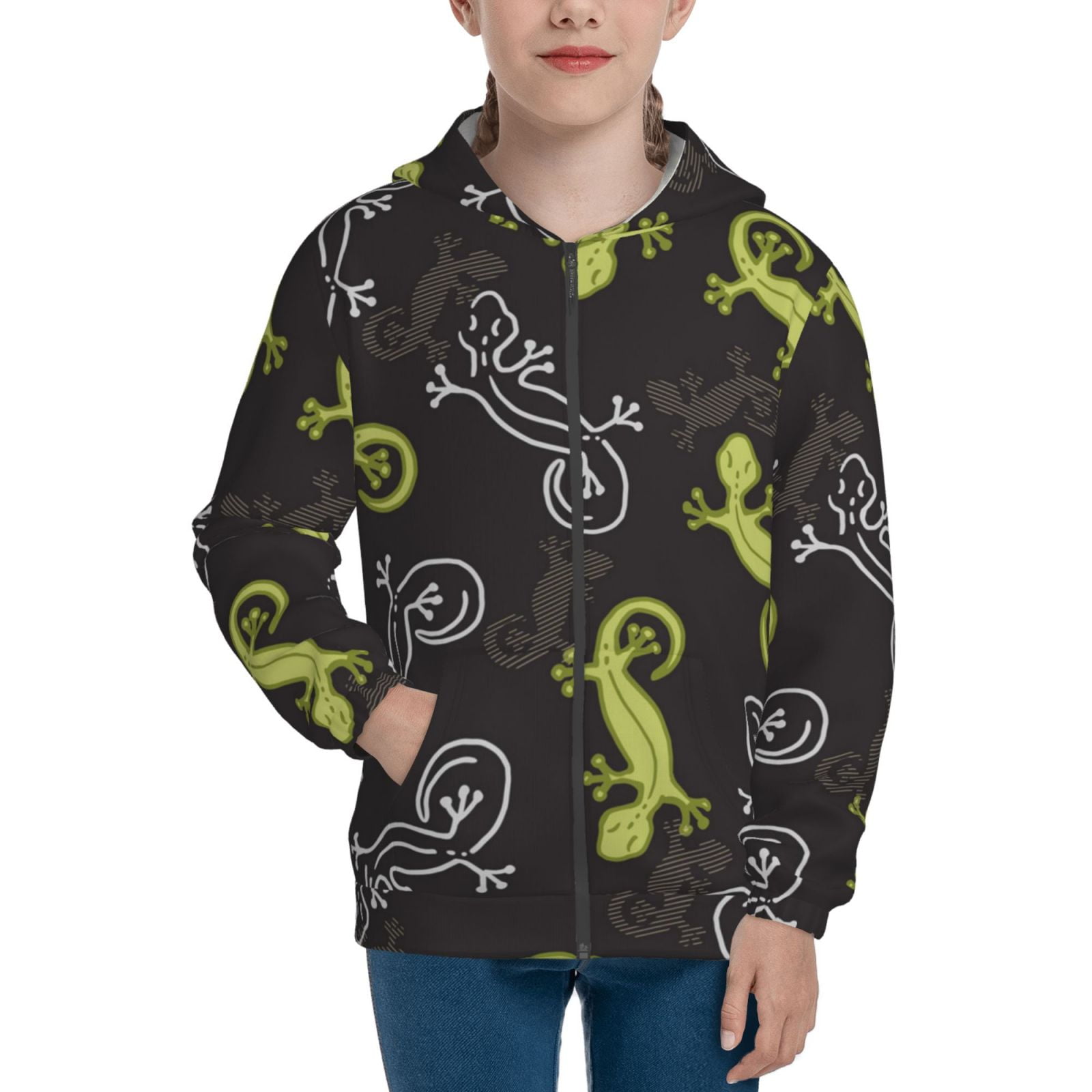 Boys Girls Full Zip Hoodies Kids Zipper Hooded Sweatshirt, Wild Lizard ...