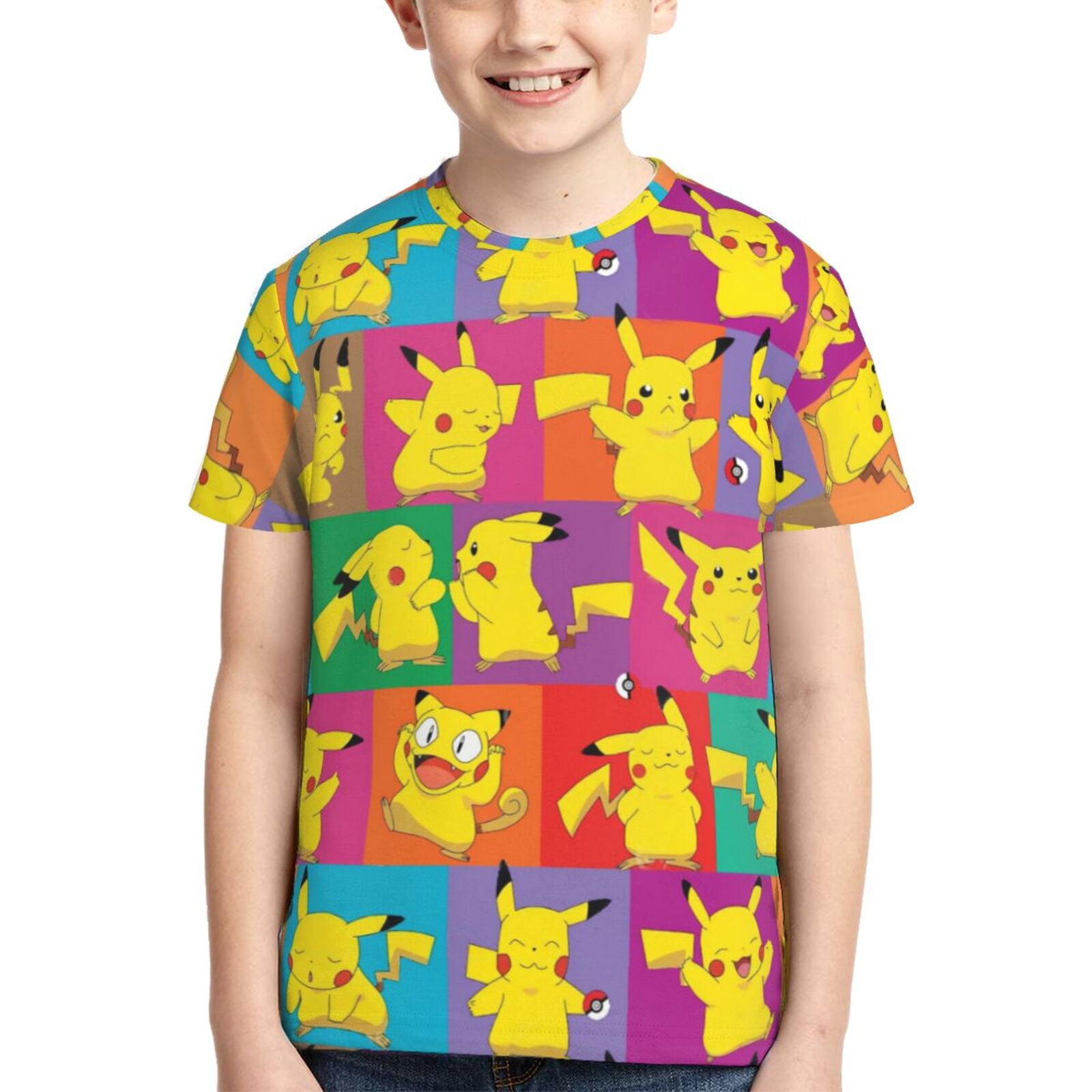 Boys Girls Fuuny Pokemon-Pikachu T-Shirt Crewneck Short Sleeve Tees ...