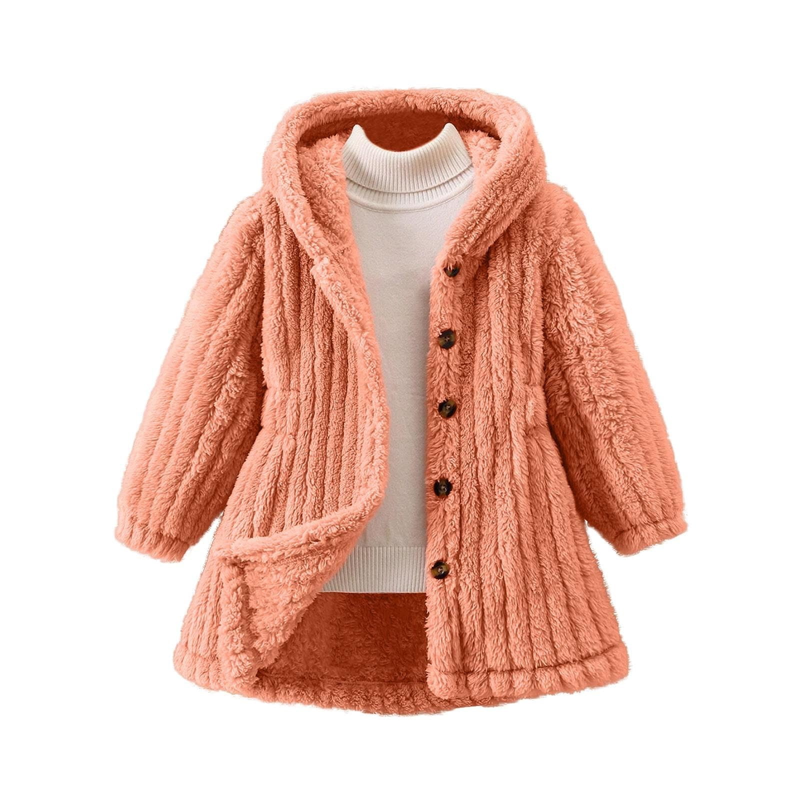 Boys Girls Fuzzy Hooded Coats Winter Padded Fleece Open Front Jackets ...