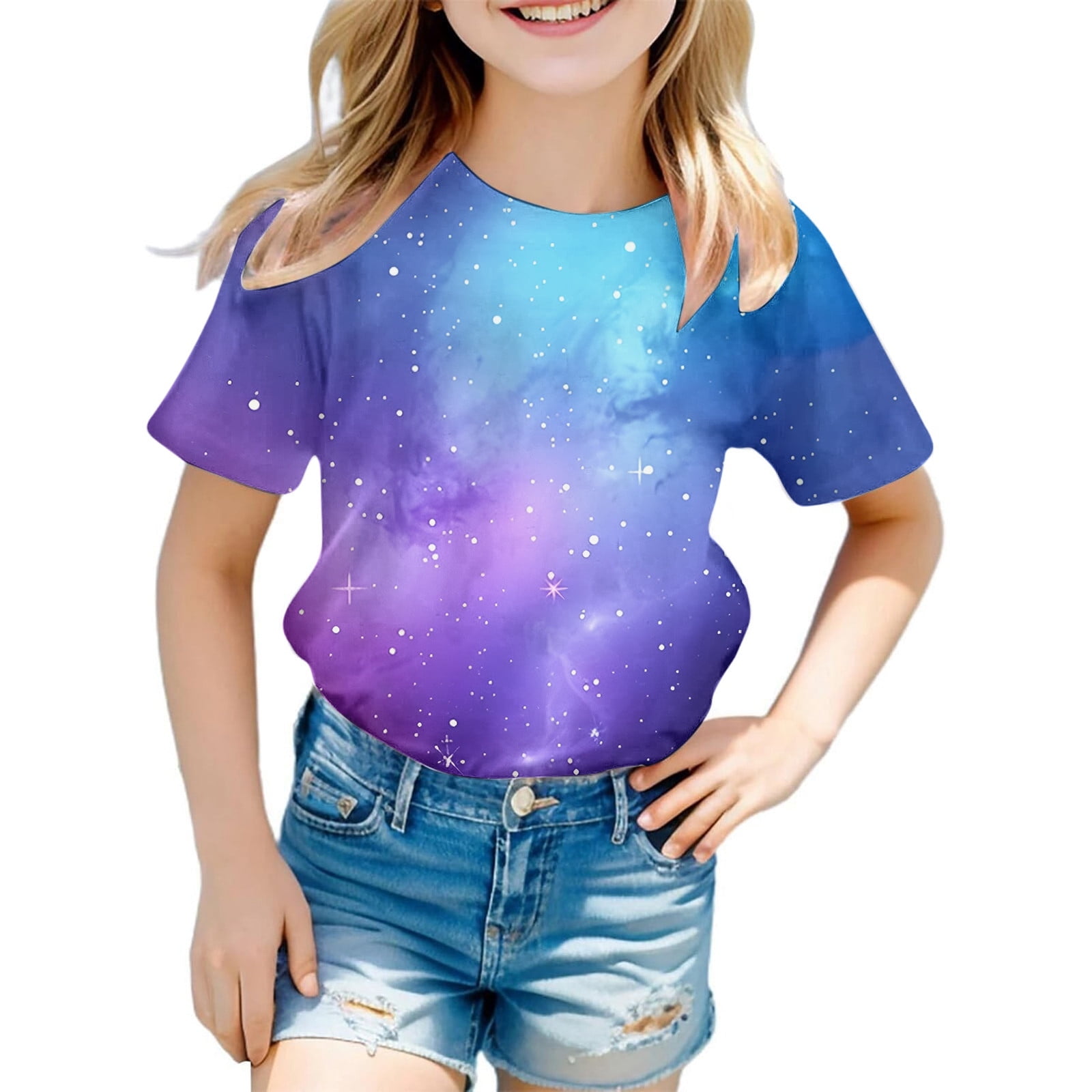 Boys Girls Galaxy T-Shirt Crewneck Graphic Printed Basic Tees Soft Cute ...