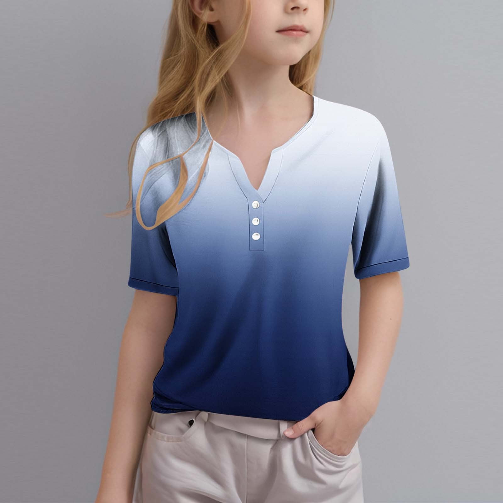 Boys & Girls Going Out Tops 3-14 Years Teens Short Sleeve Button V Neck ...