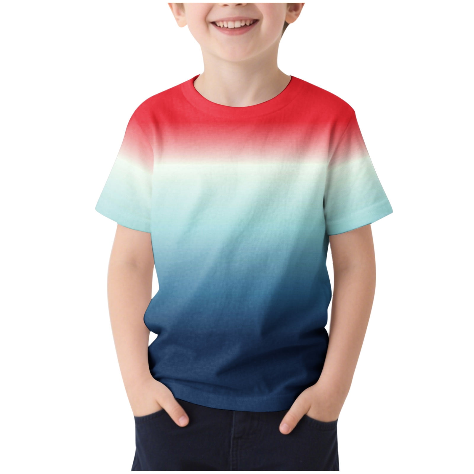 Boys Girls Gradient Graphic T-Shirts Casual Crew-Neck Short Sleeves Tee ...