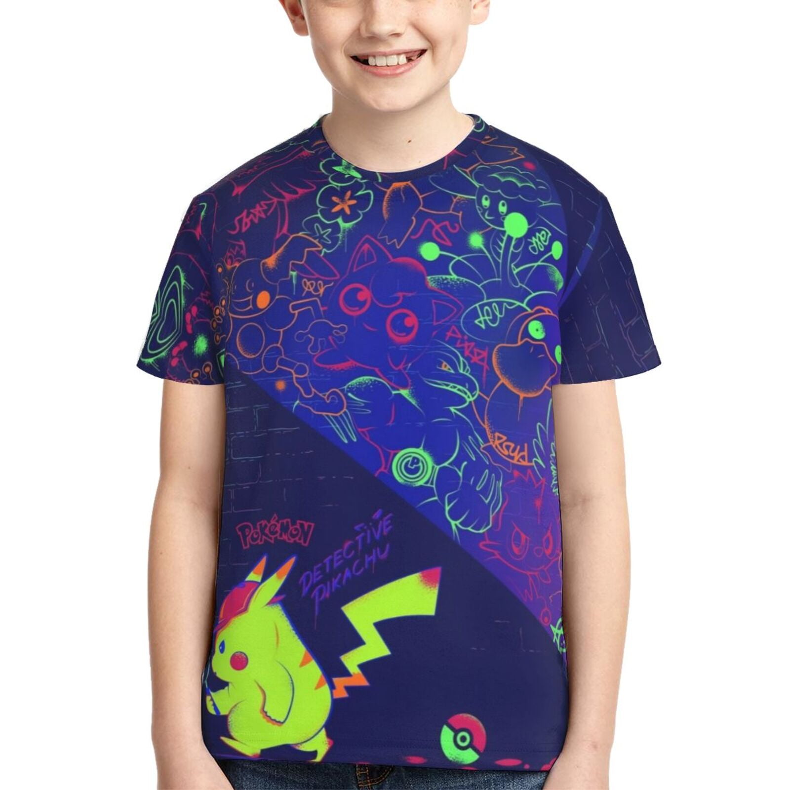 Boys Girls Graffiti Pokémon Pikachu T-Shirt Crewneck Short Sleeve Tees ...