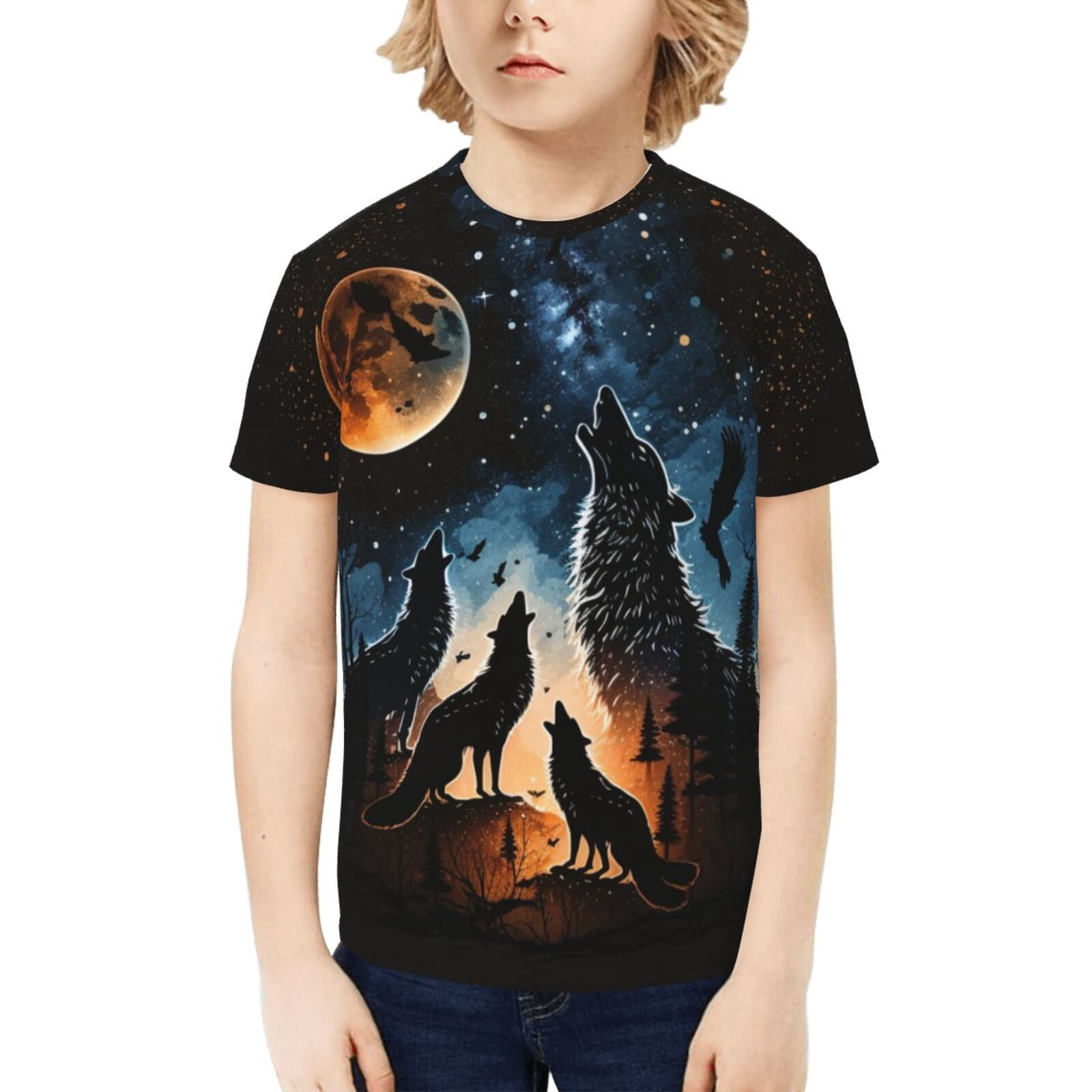 Boys Girls Graphic Shirts T-Shirt Unisex Short Sleeve Top Tees, Wolf ...