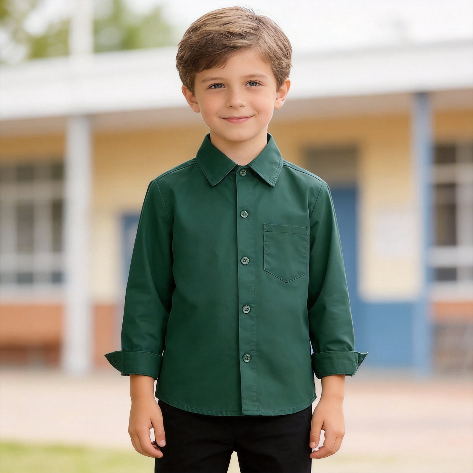 Boys Girls Green Dress Shirts Button Down Shirt Long Sleeve Formal ...