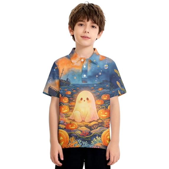 Boys Girls Halloween Golf Shirts Cute Cartoon Ghost Pumpkin T-Shirts ...
