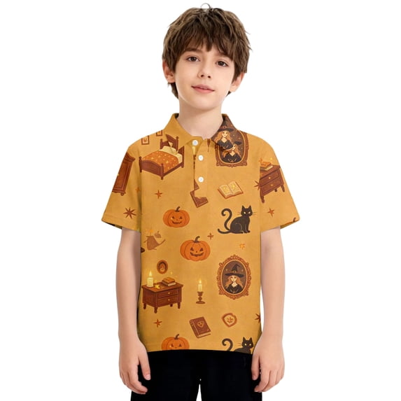 Boys Girls Halloween Polo Shirts Cartoon Pumpkin Graphic Shirts Short ...