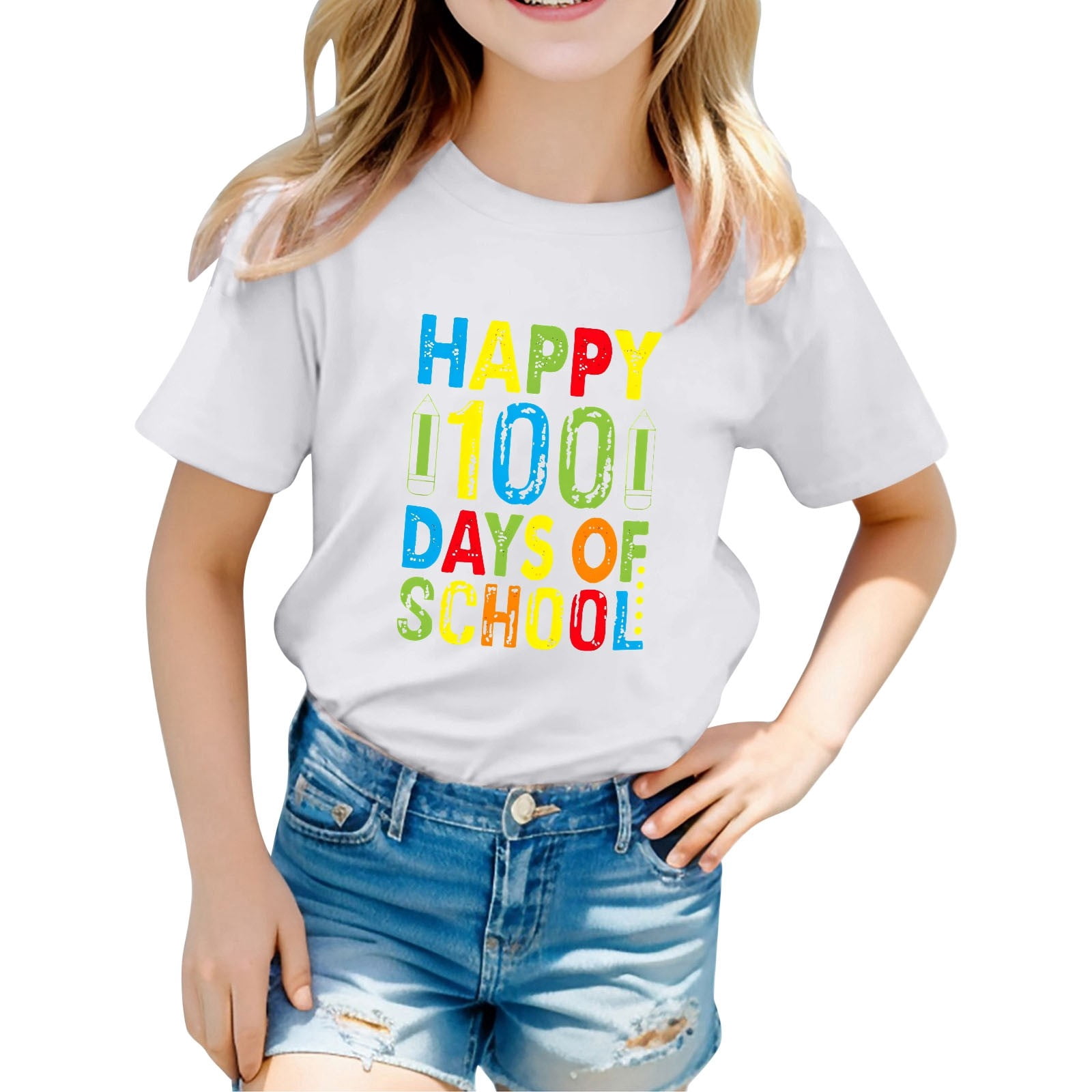 Boys Girls' Happy 100 Days Of School Letter Print Crew Neck T Shirt ...
