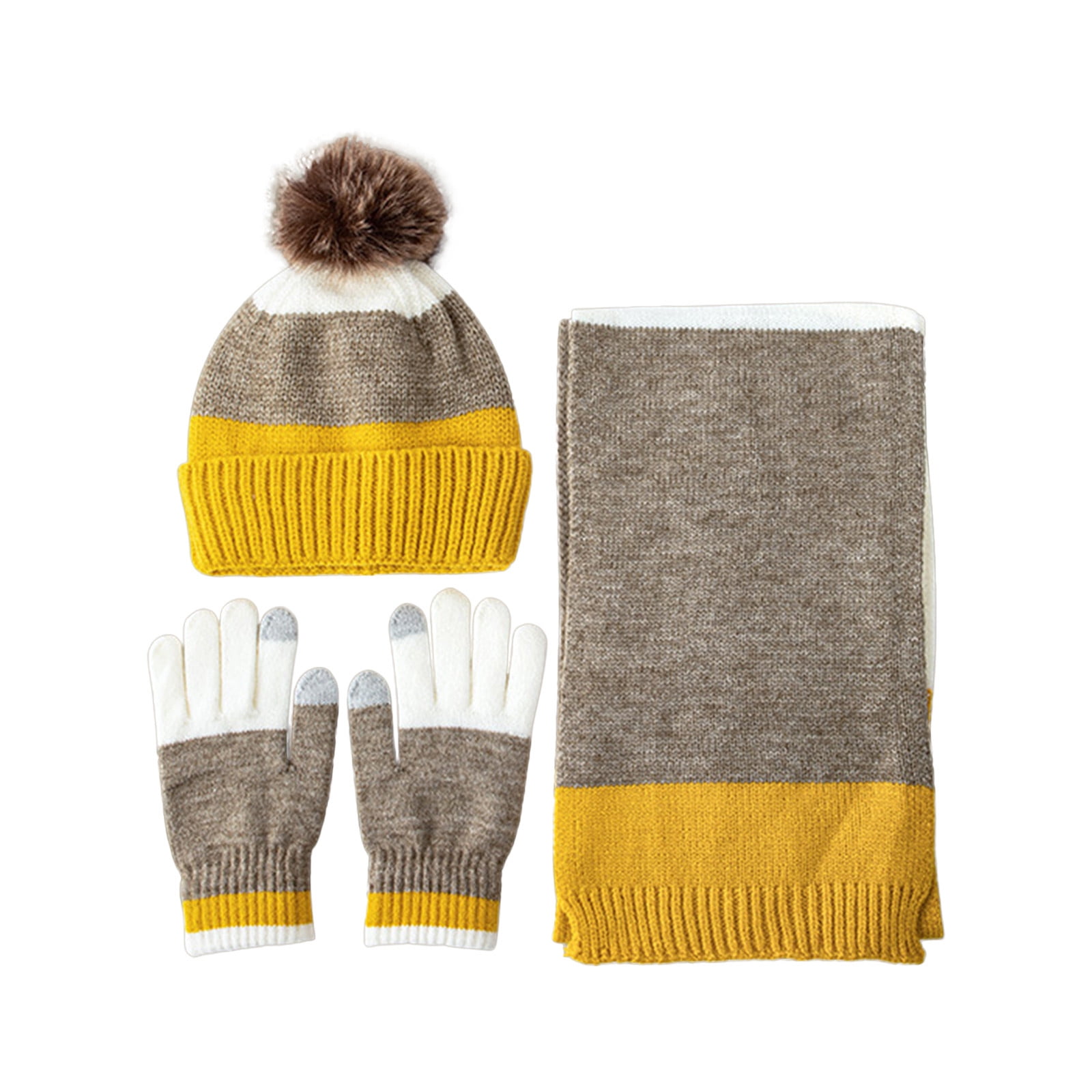 Boys Girls Hat Scarf Gloves Sets Knit Fleece Lining Beanie Cap Long ...