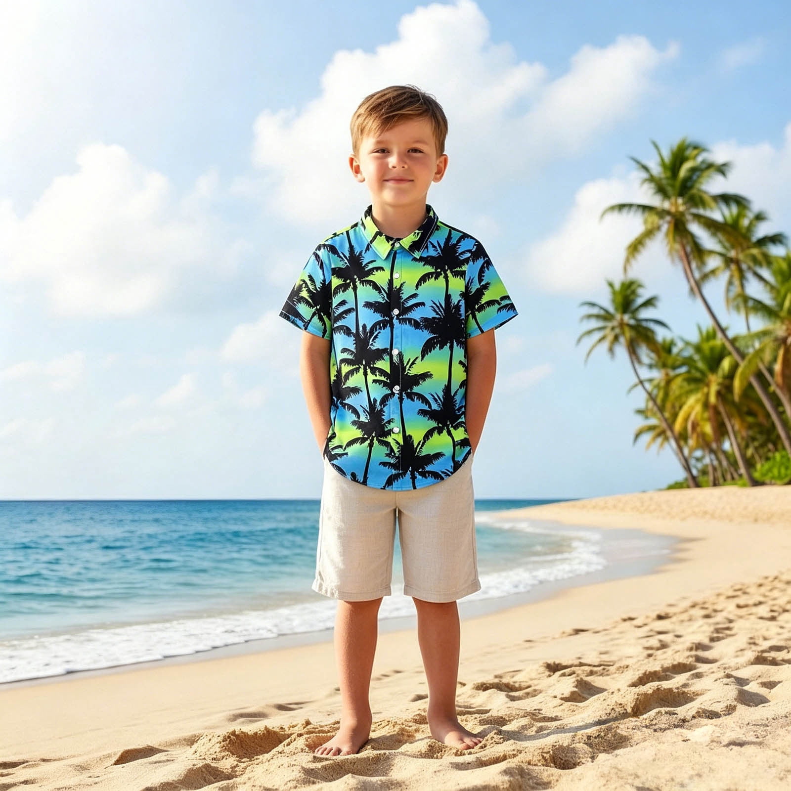 Boys Girls Hawaiian Shirts Print Button Down Shirt Short Sleeve Shirts ...