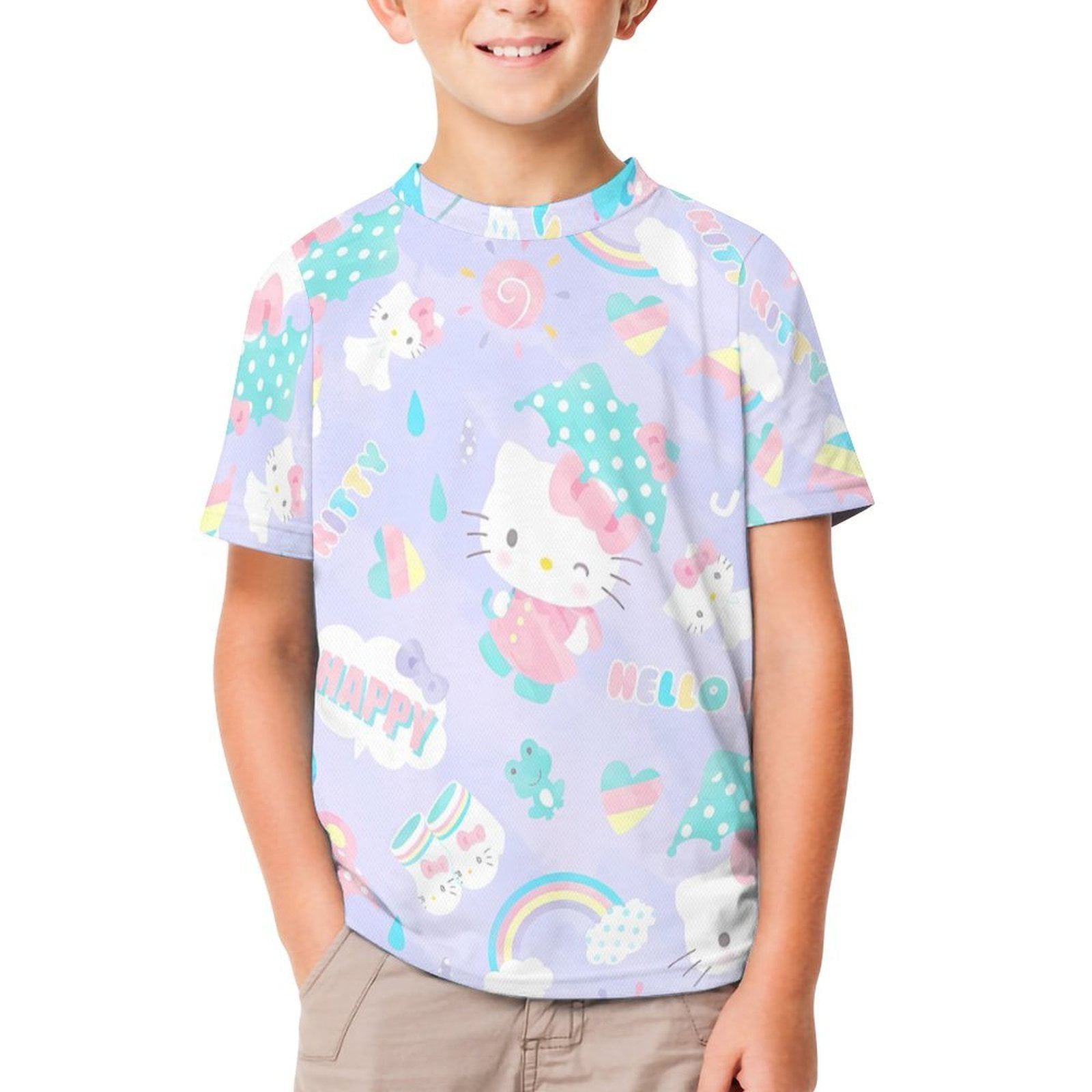 Boys Girls He'llo Ki"tty Graphic Printed T-Shirt Crewneck Short Sleeve ...