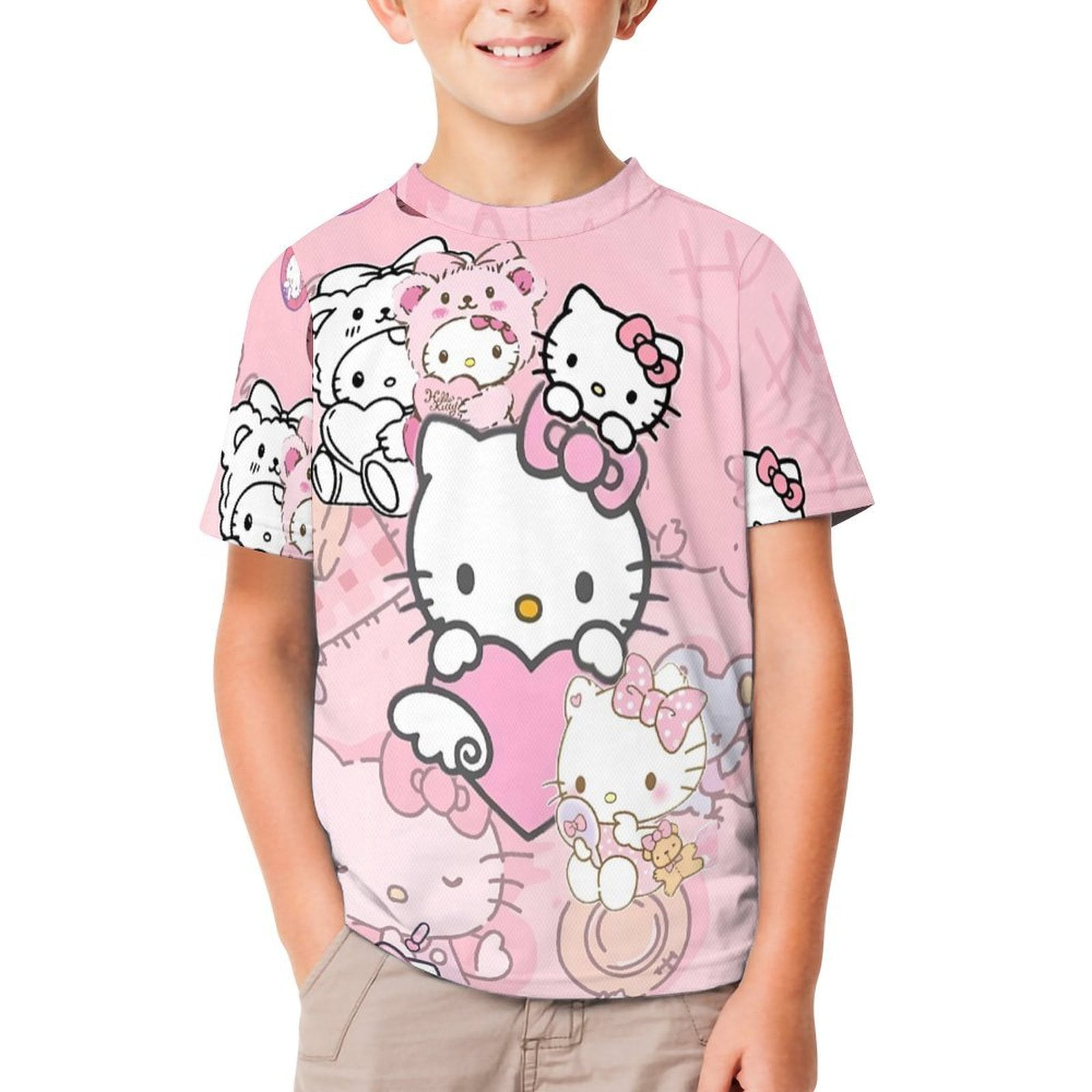 Boys Girls He'llo Ki"tty Graphic Printed T-Shirt Crewneck Short Sleeve ...