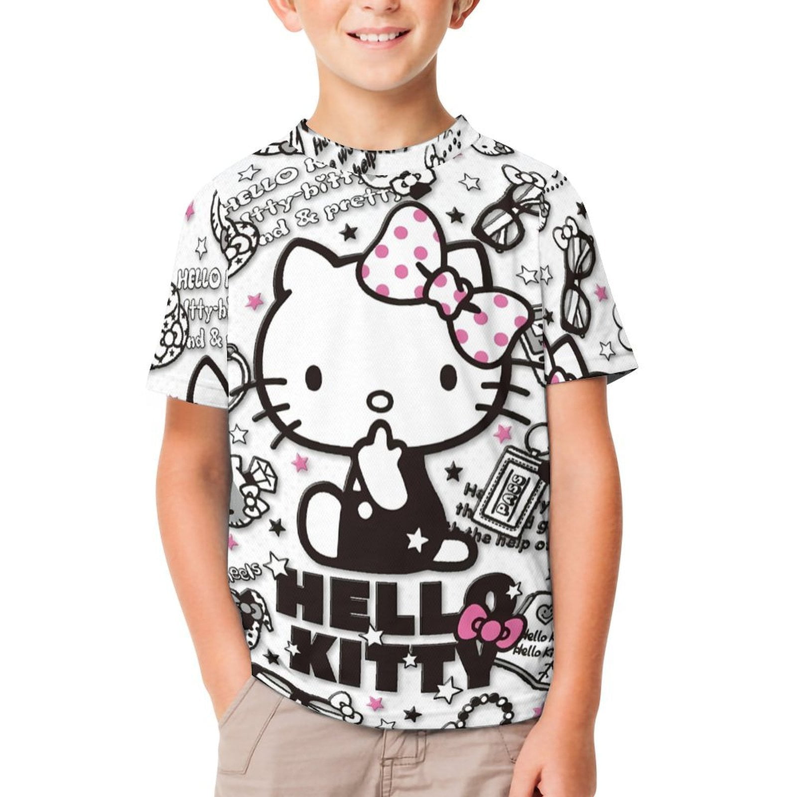 Boys Girls He'llo Ki"tty Graphic Printed T-Shirt Crewneck Short Sleeve ...
