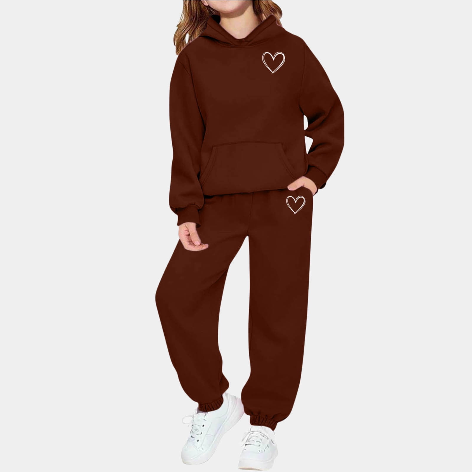Boys Girls Heart-shaped Print Two Peice Outfit Sets Hooded Sweatshirt ...