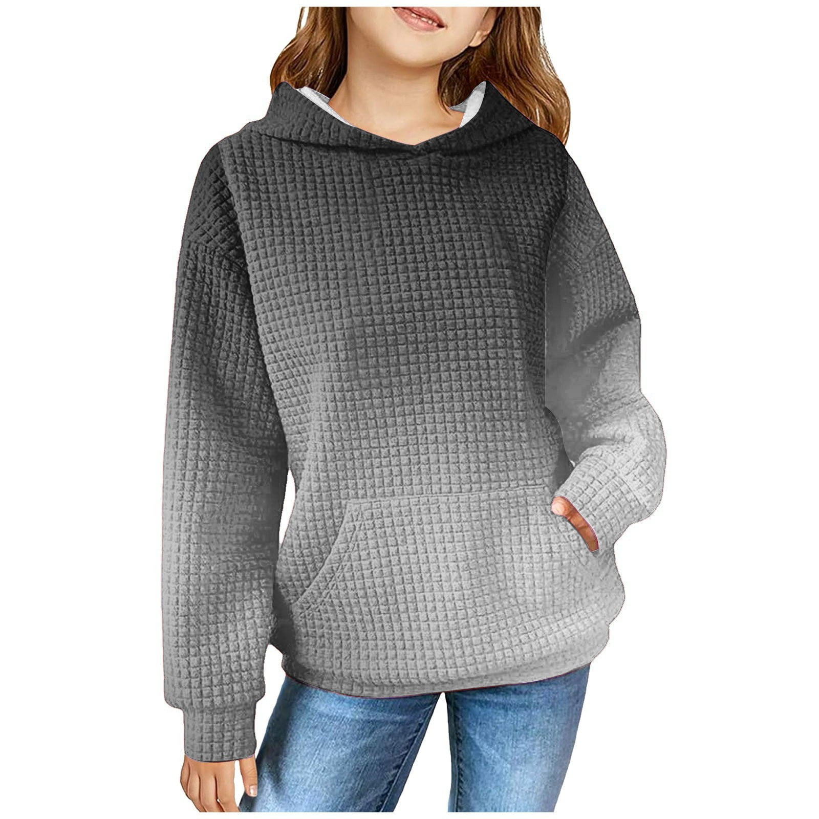 Boys Girls Hoodies for Child Trendy Waffle Knit Hoodies Basic Gradient ...