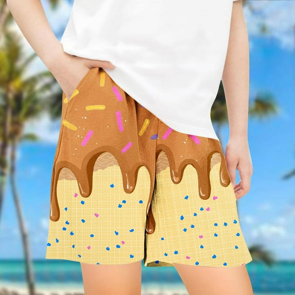 Boys Girls Ice Cream Cake Print Shorts Elastic Waist Pocket Casual ...