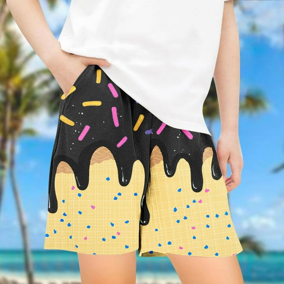 Boys Girls Ice Cream Cake Print Shorts Elastic Waist Pocket Casual ...