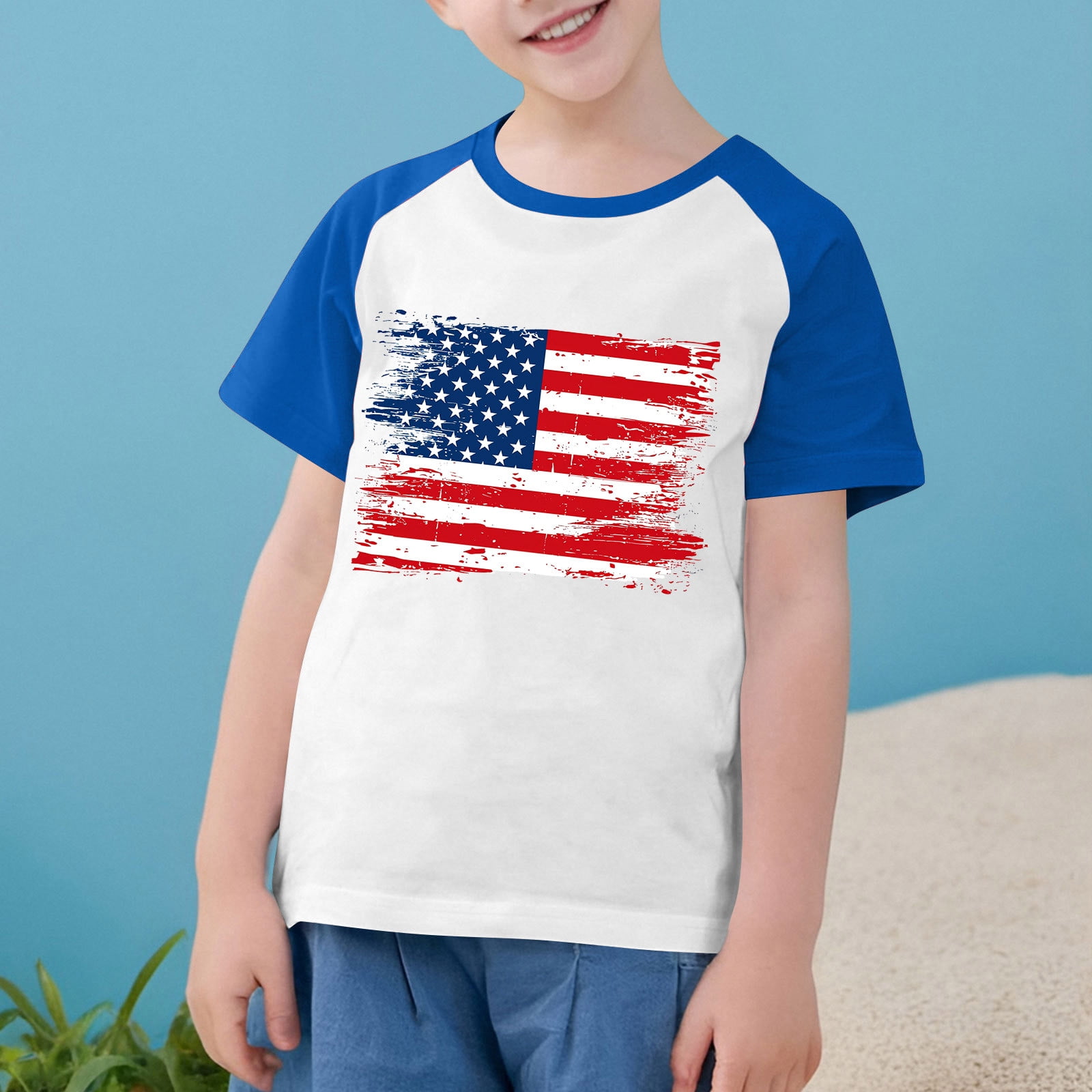 Boys Girls Independence Day Patriotic T-Shirts Trendy USA Flag Star ...