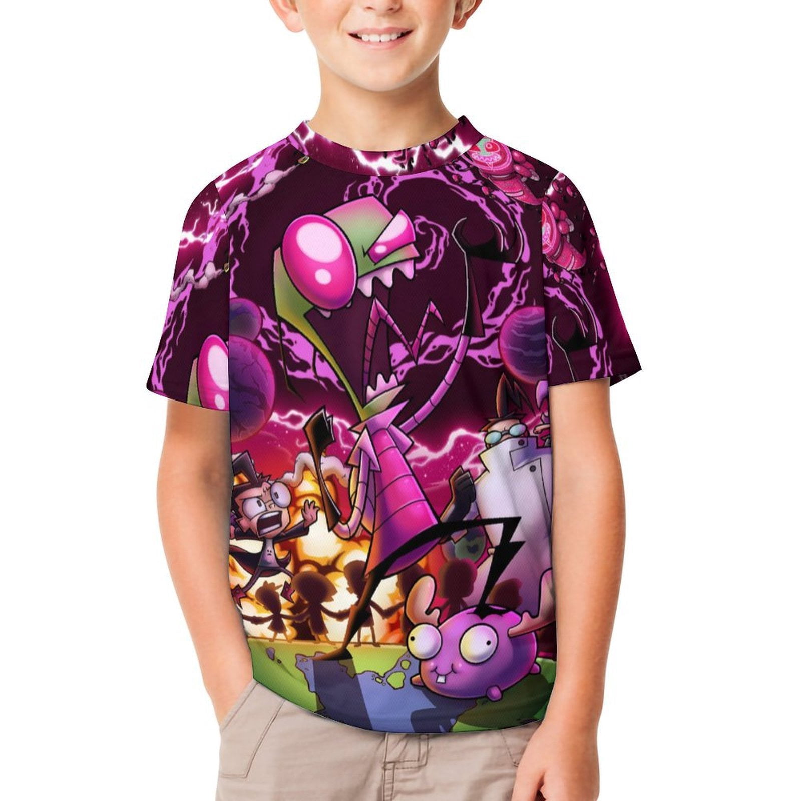 Boys Girls Inva-der Monster Z1m Gir T-Shirt Crewneck Short Sleeve Tee ...