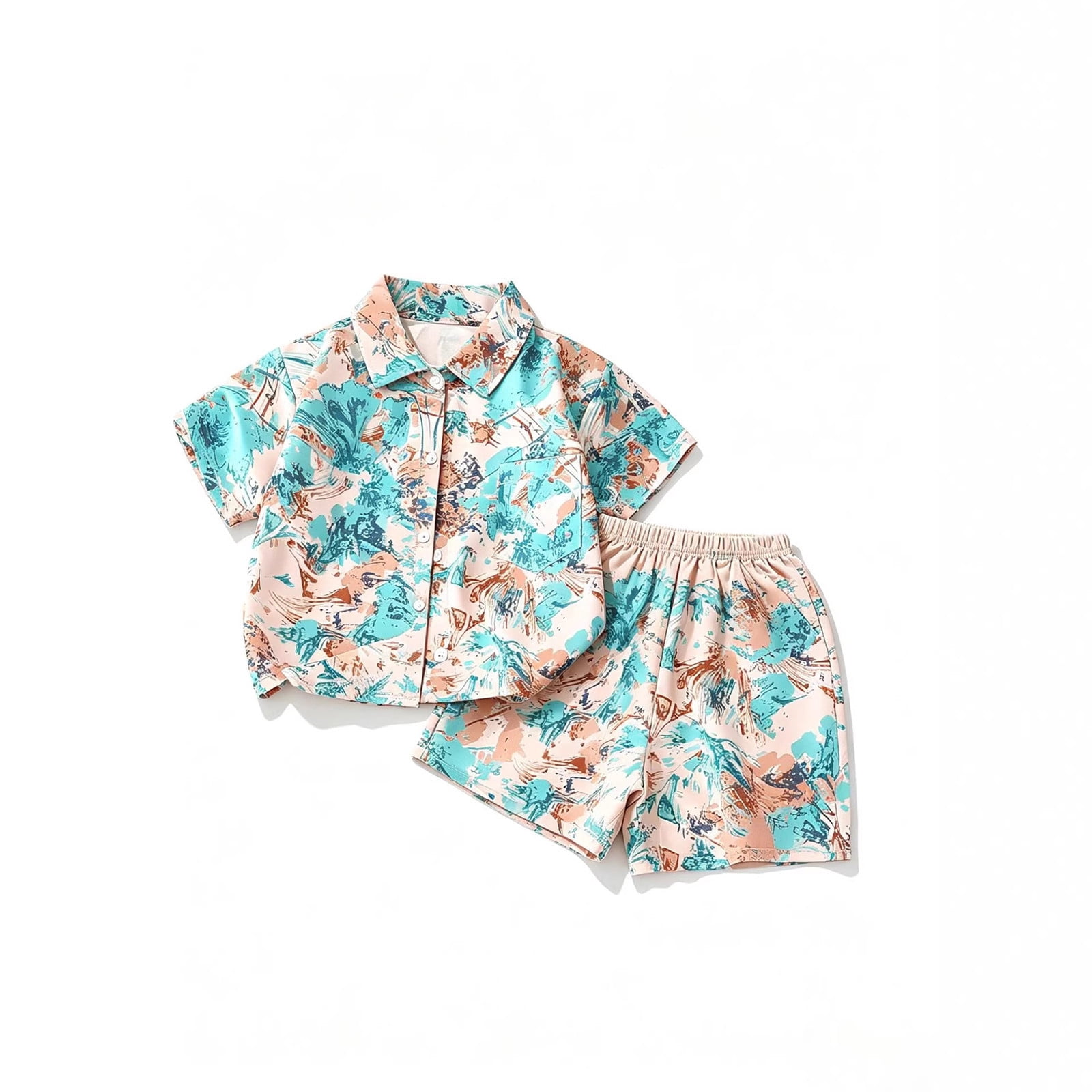 Boys Girls Island Printed Cardigan Shirt Shorts Summer Beach Casual ...