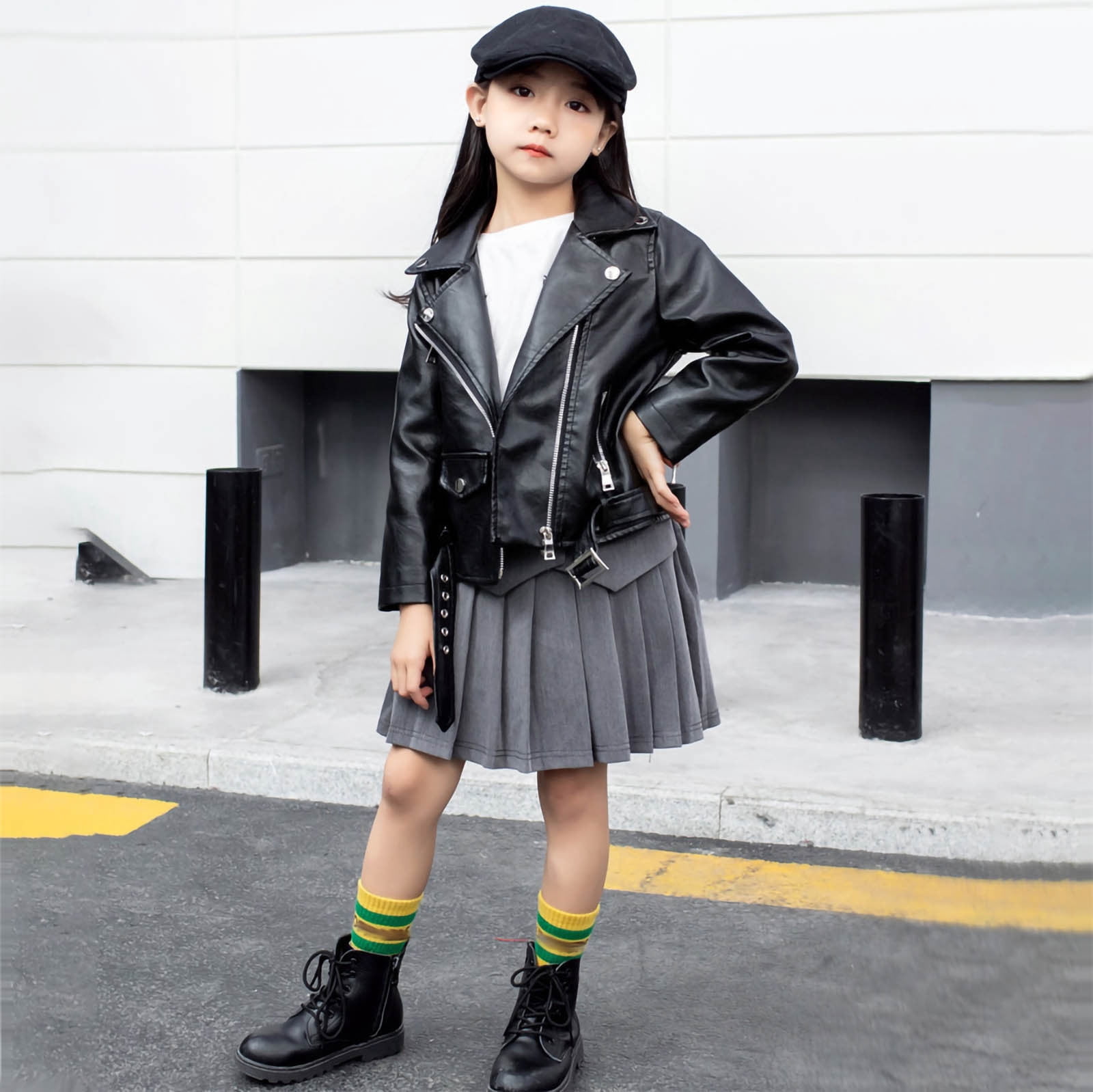 Boys Girls Jacket PU Leather Zipper Stylish Motorcycle Biker Jackets ...