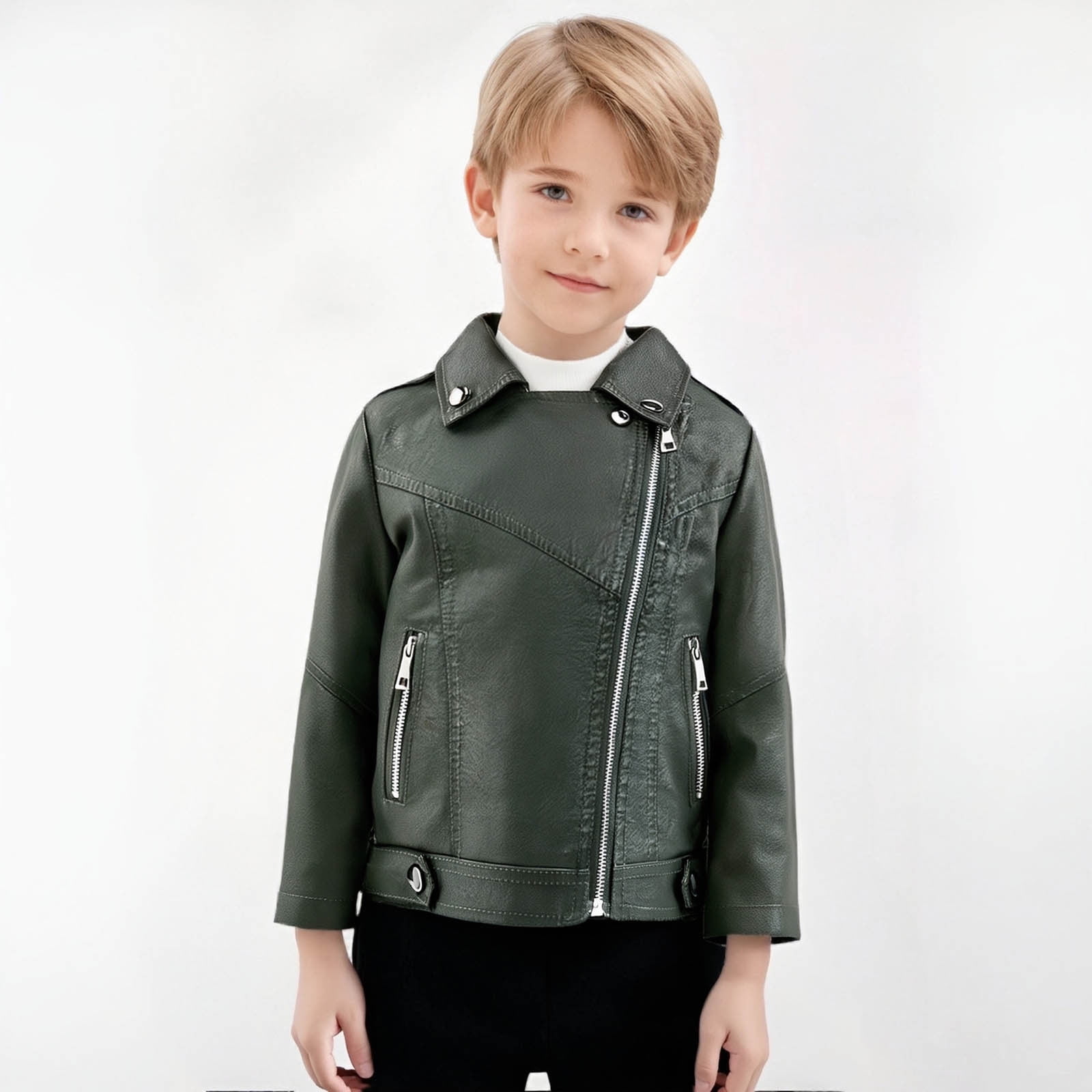 Boys Girls Jacket PU Leather Zipper Stylish Motorcycle Biker Jackets ...