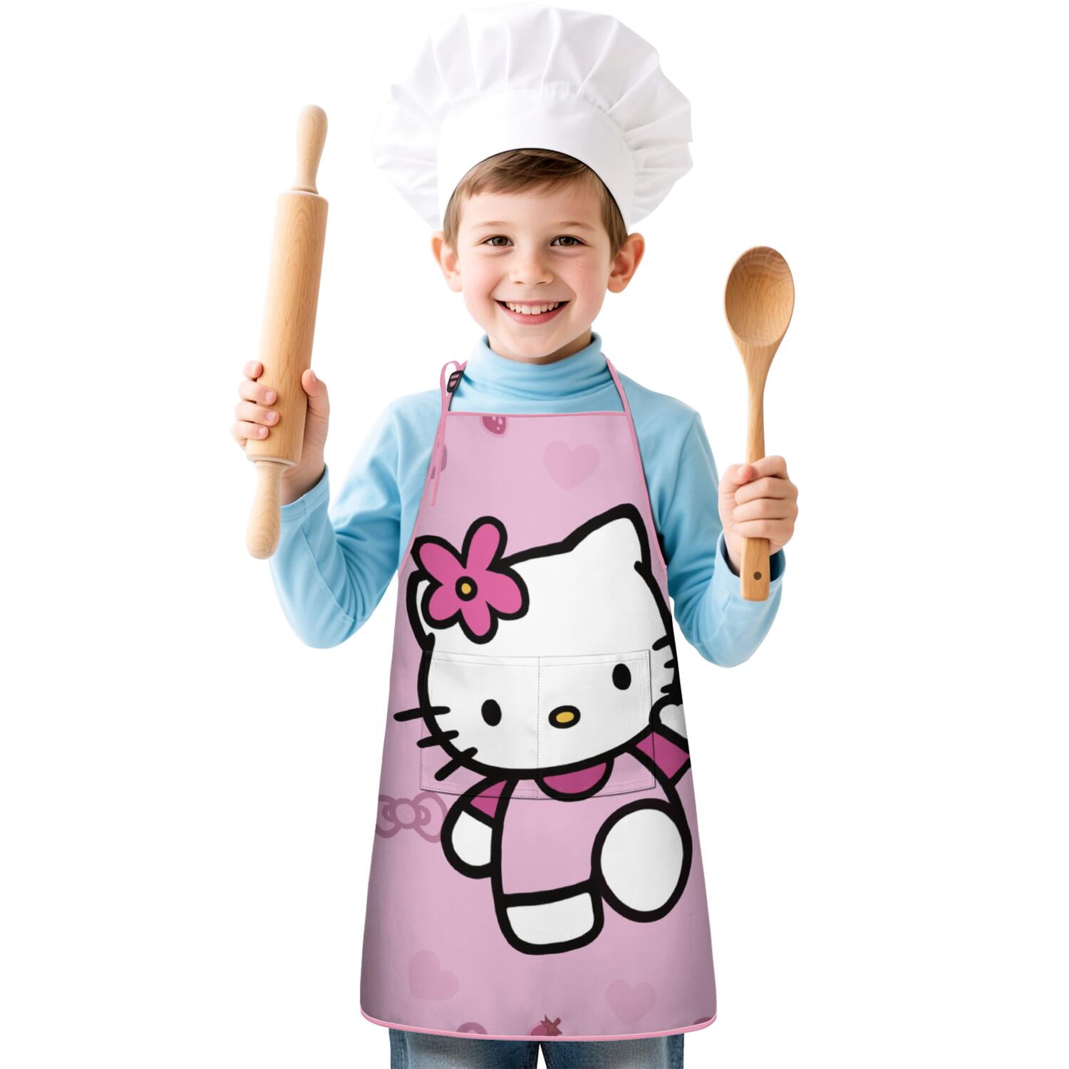 Boys Girls Kids Apron with Pocket,Hello Kawaii Cat Cute Adjustable ...