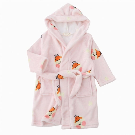 Boys Girls Kids Cartoon Hooded Bathrobe Flannel Toddler Robe Pajamas ...