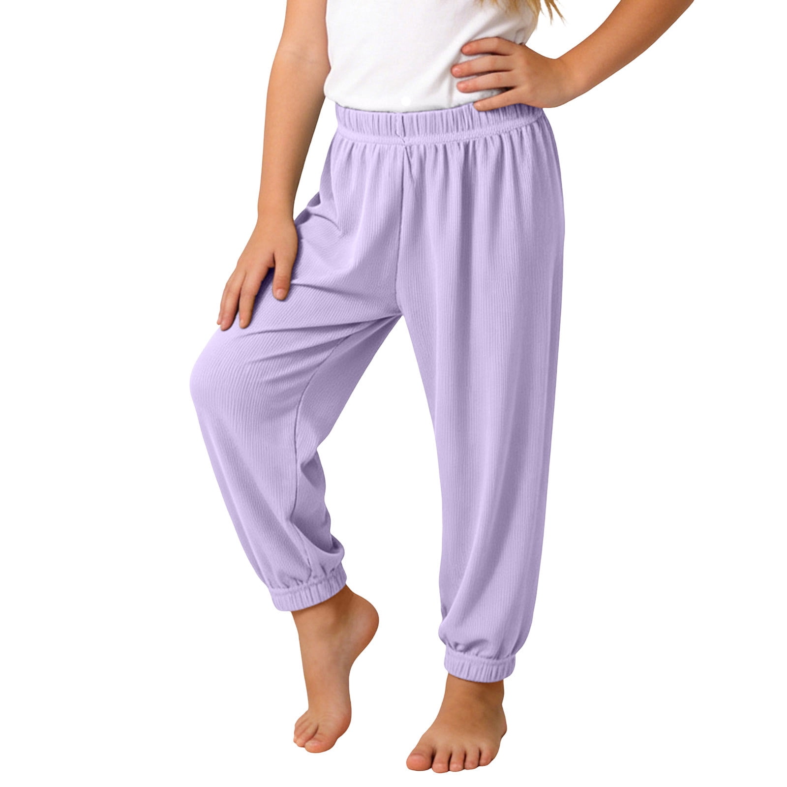 Boys Girls Kids Cooling Ice Silk Ribbed Jogger Pants, Elastic Waist ...