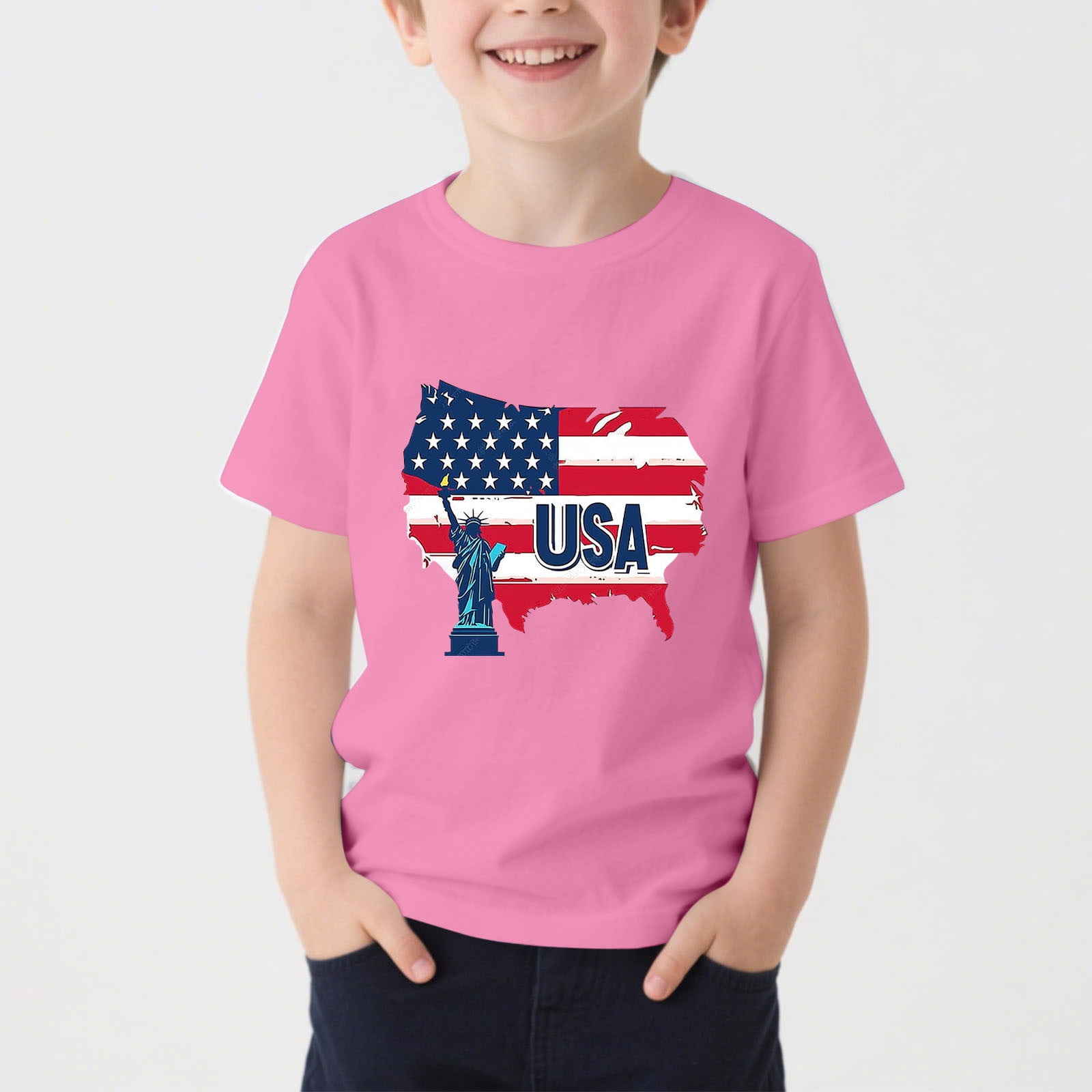 Boys Girls Kids Crew Neck T-Shirt Patriotic Print Short Sleeve Casual ...