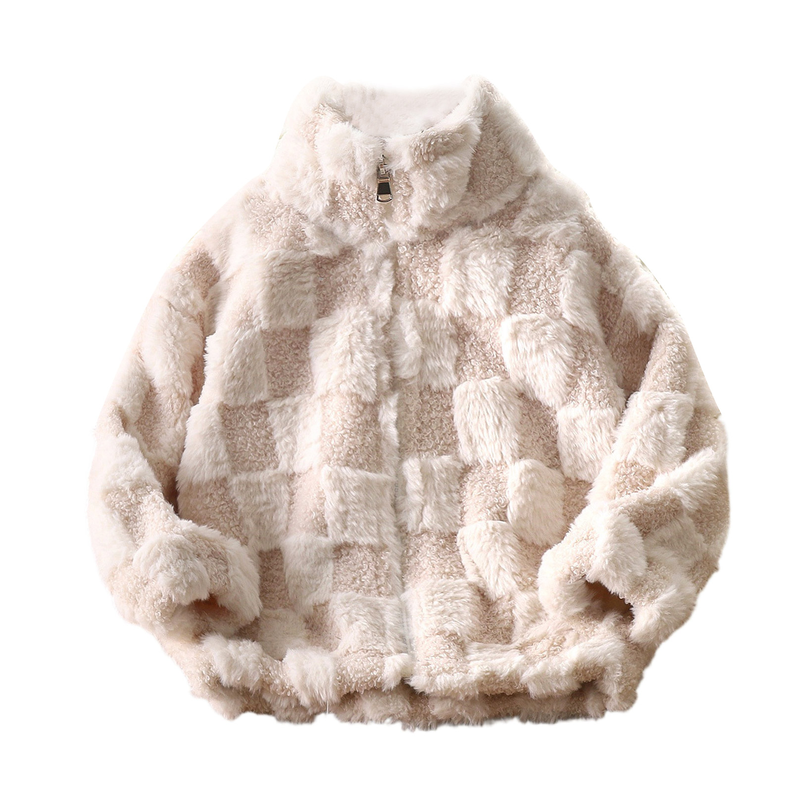 Boys Girls Kids Fleece Jackets Checkerboard Button Winter Warm Sherpa ...