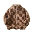 Boys Girls Kids Fleece Jackets Checkerboard Button Winter Warm Sherpa ...