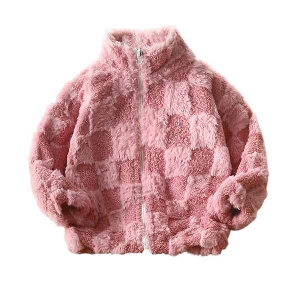 Boys Girls Kids Fleece Jackets Checkerboard Button Winter Warm Sherpa ...