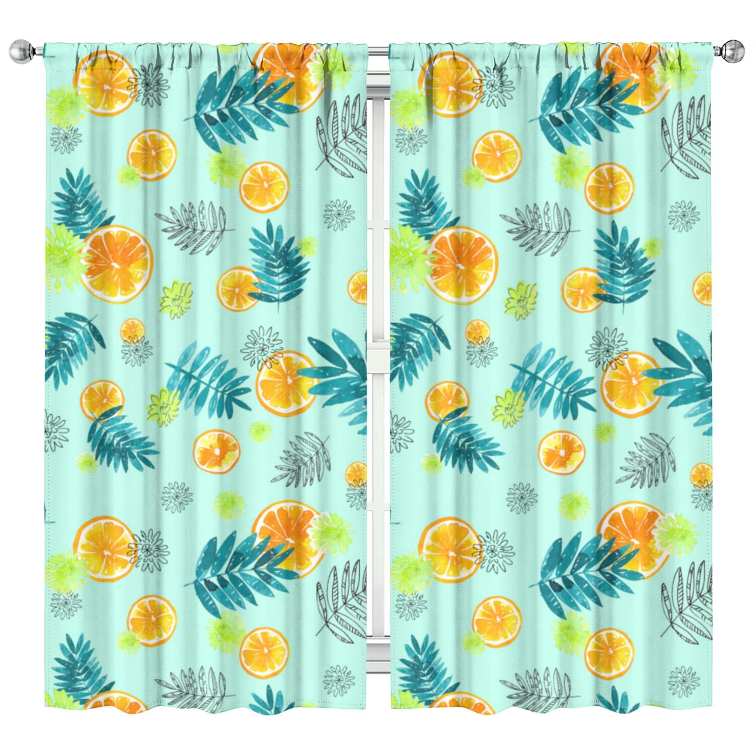 Boys Girls Kids Nursery Curtains Summer Leaves Orange Print Pattern ...