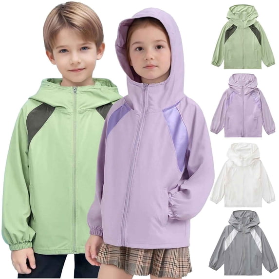 Boys Girls Kids' UV Protection Sun Jacket Hooded Zip-Up Lightweight ...