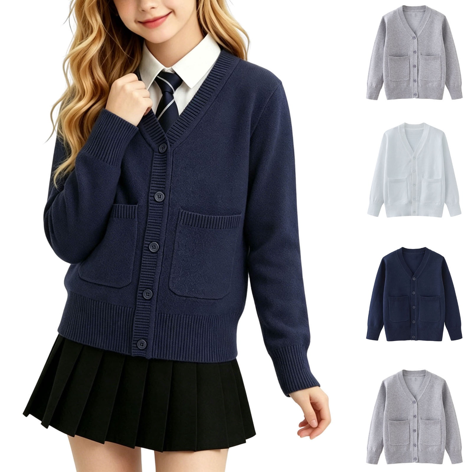 Boys Girls Knitted Cardigan Sweater Button Down V Neck Long Sleeve Tops ...
