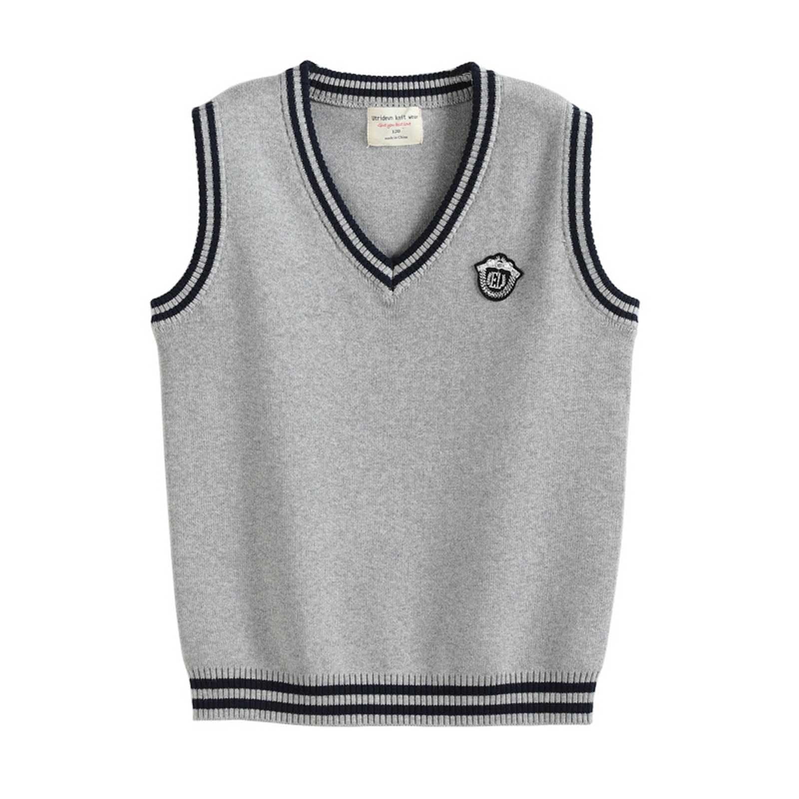 Boys Girls Knitted Cotton Vest V Neck Sleeveless Lightweight Sweater ...