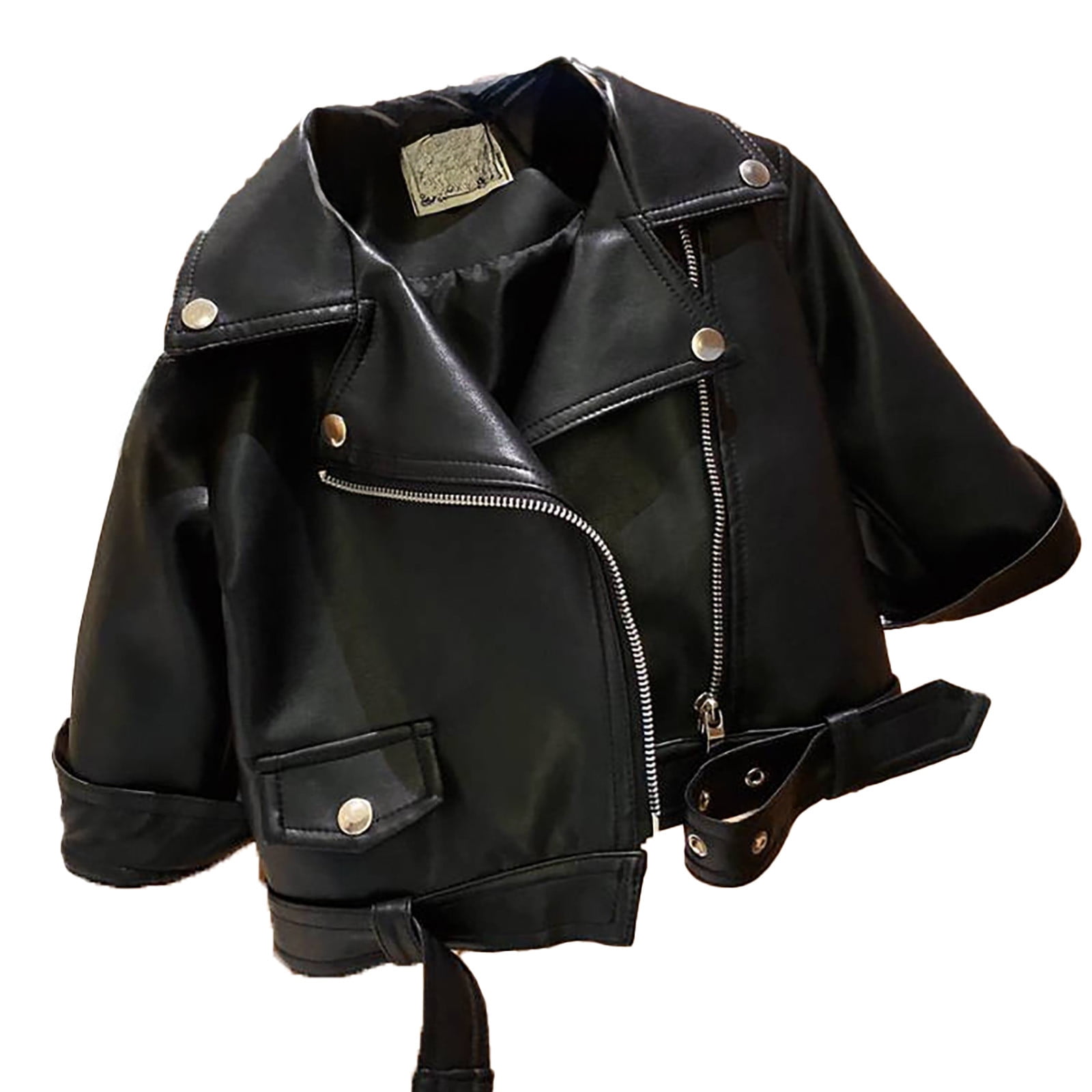 Boys Girls Leather Jacket Zipper Solid Color Leather Motorcycle Jacket ...