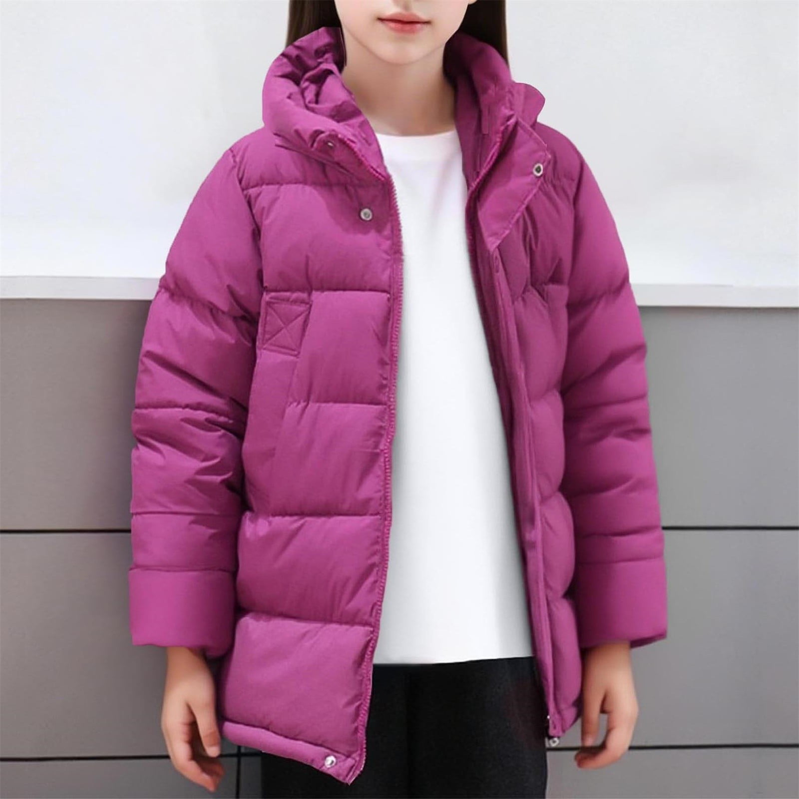 Boys Girls Long Lightweight Hooded Puffer Jacket Packable Autumn and Winter Long Cotton Down ...
