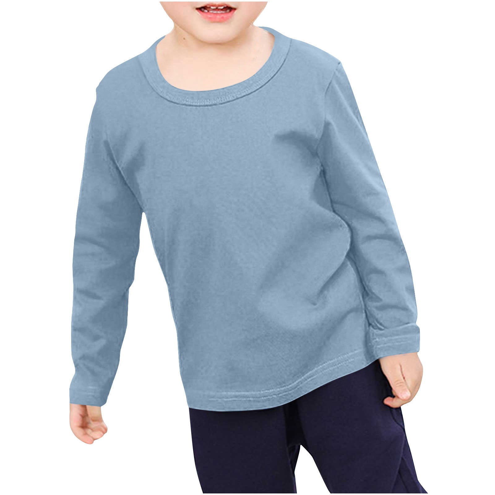 Boys Girls Long Sleeve Basic Layering T Shirt Casual Crew Neck Tops ...