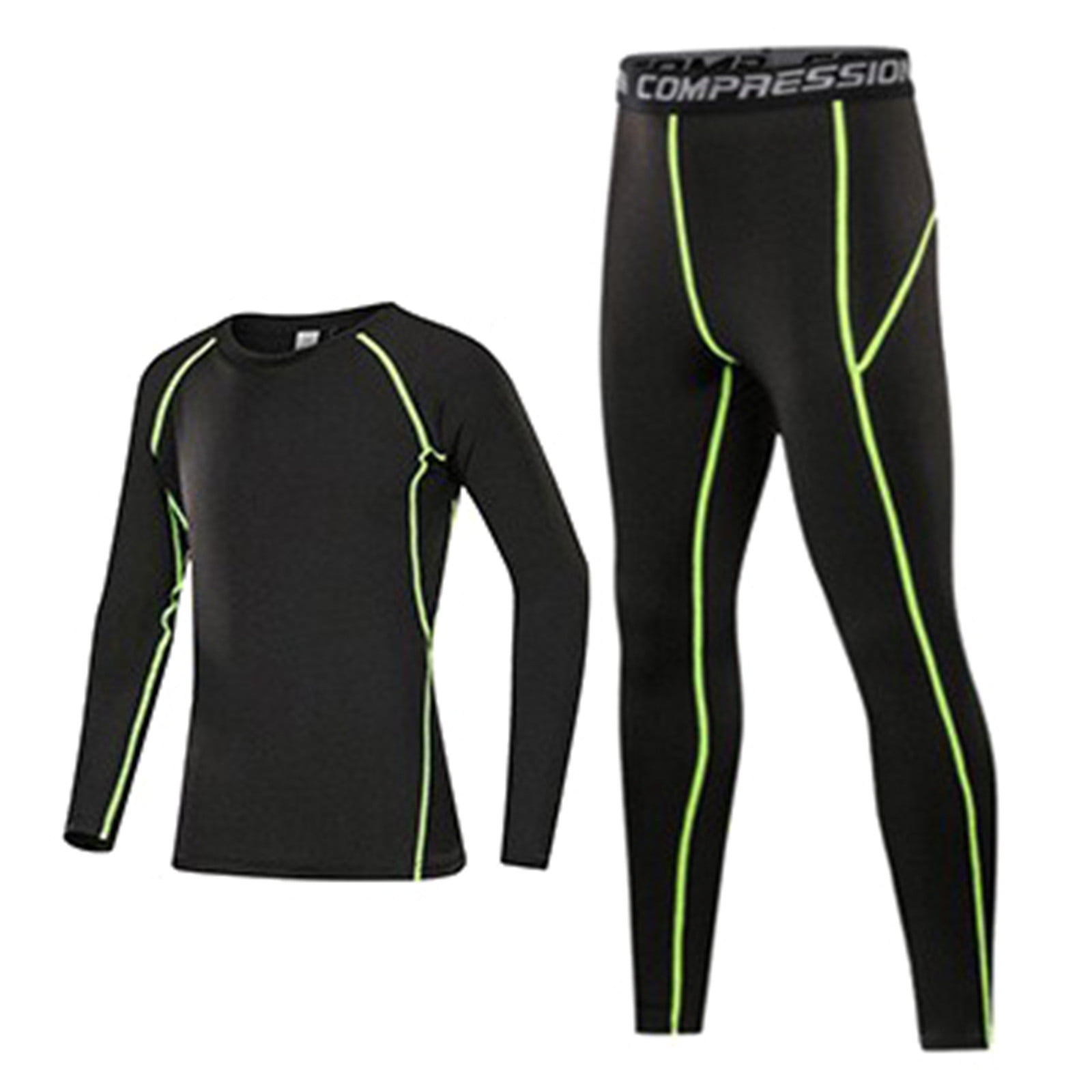 Boys Girls Long Sleeve Compression Shirts and Pant 2 Pcs Set Base Layer ...