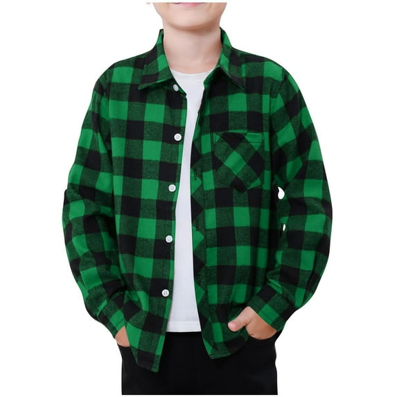 Boys Girls Long Sleeve Plaid Button Up Shirt Kids Casual Button Down ...