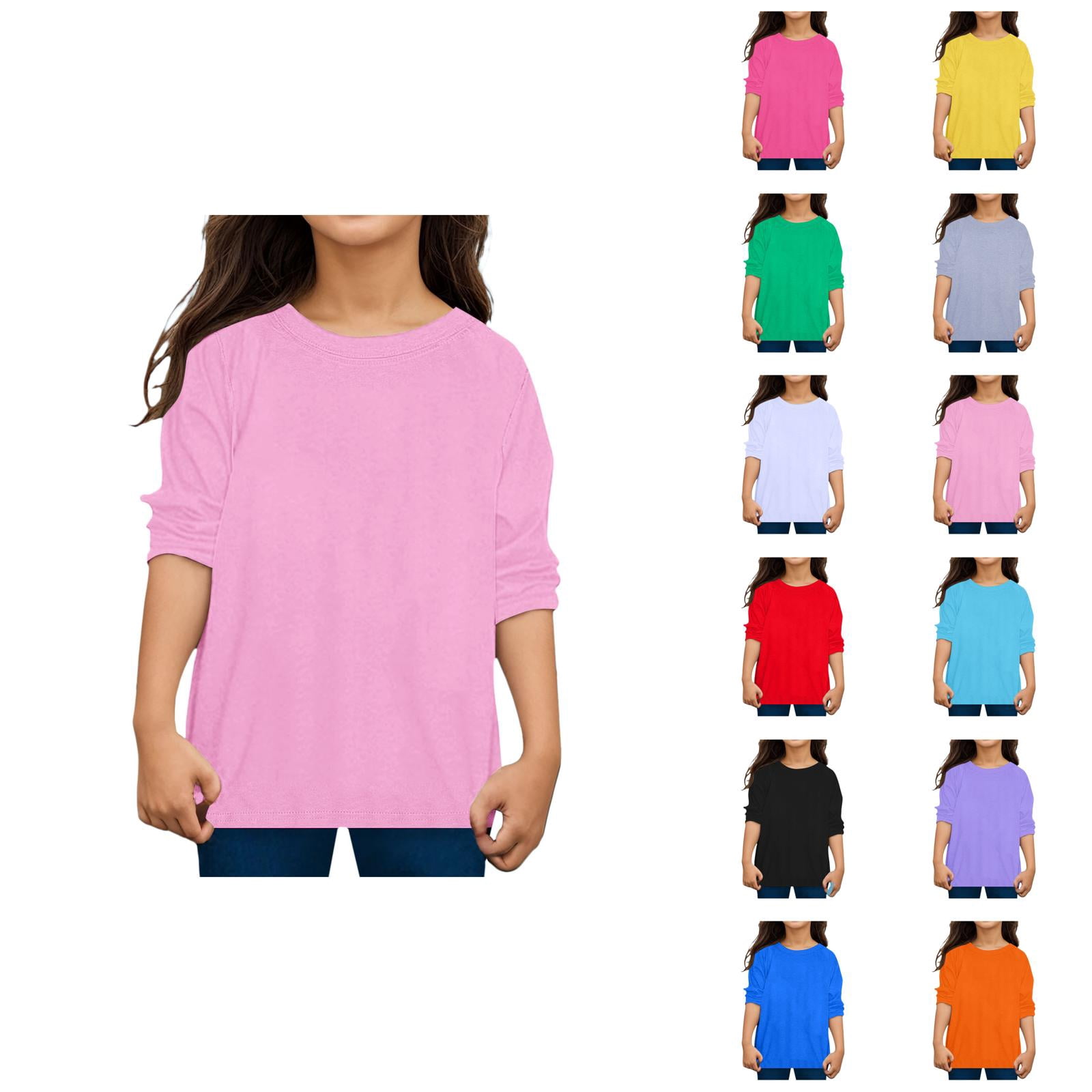 Boys Girls Long Sleeve Shirts Soft Plain Crewneck Casual Undershirts ...