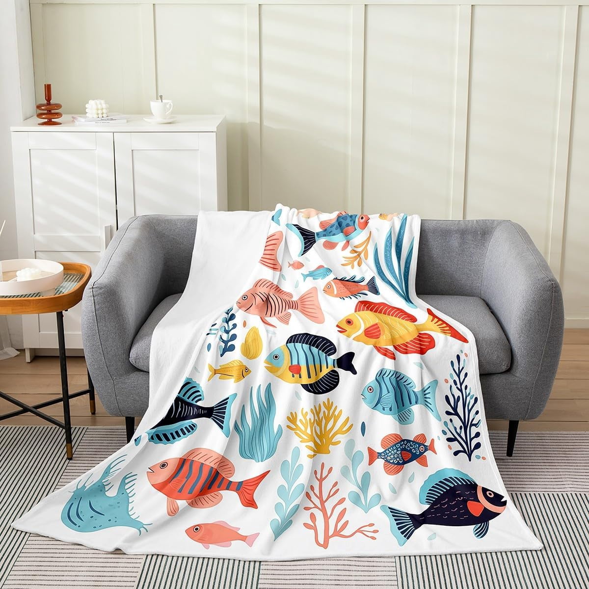 Boys Girls Ocean Fish Flannel Fleece Throw Blanket Twin 60"x80" Sealife ...