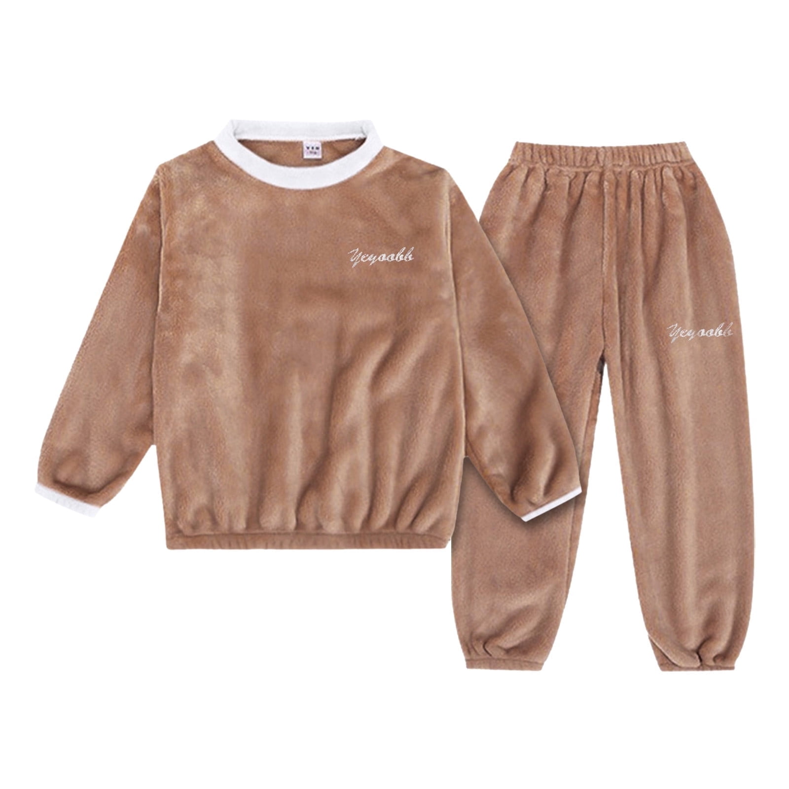 Boys Girls Pajamas Set Warm Pajamas Set Round Neck Long Sleeve Fuzzy ...